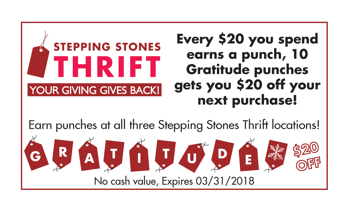 Thrift punch card front | Stepping Stones Agencies